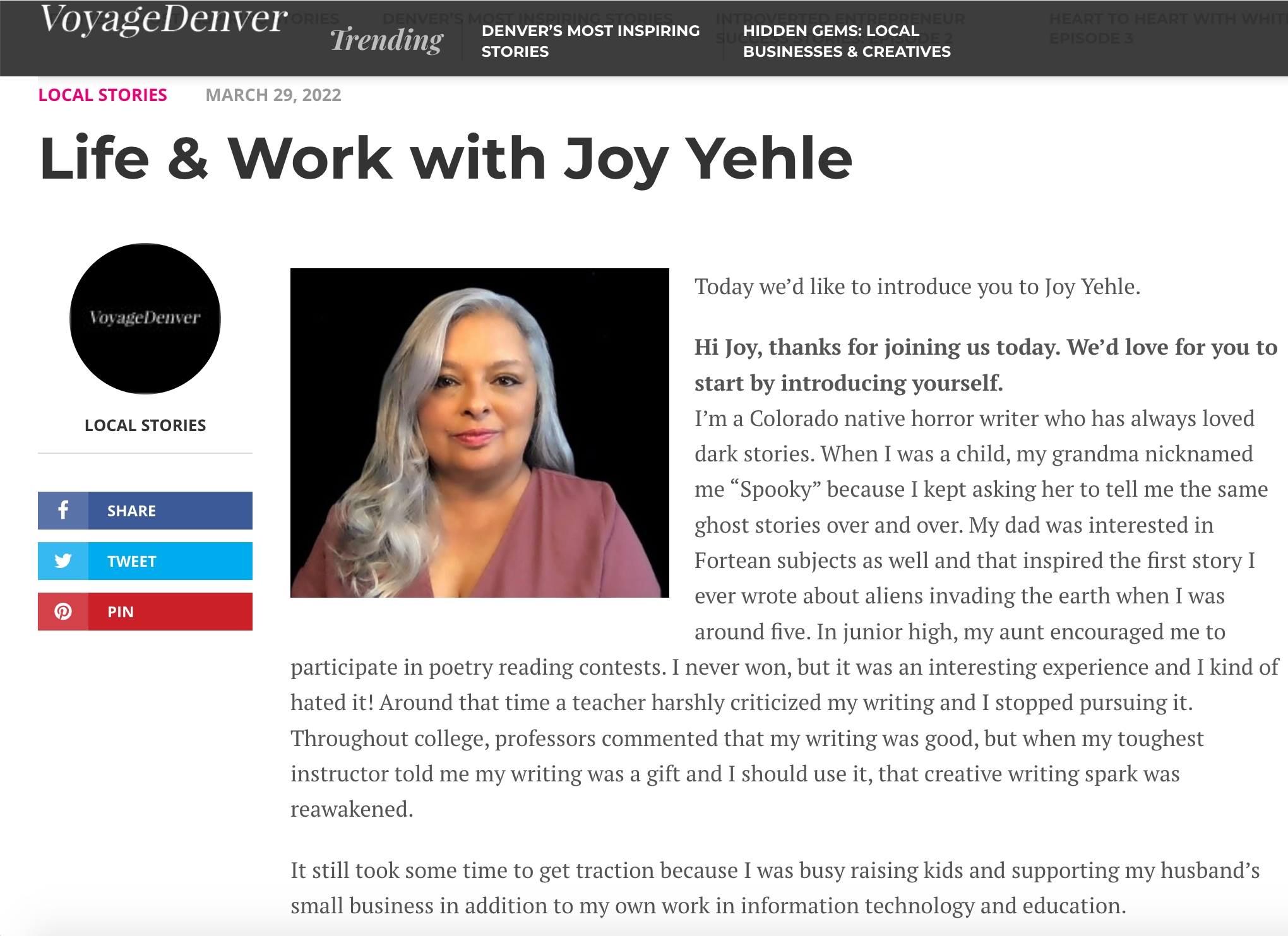 DHC’s Joy Yehle in the News! | Denver Horror Collective